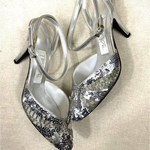Tip Toe | Shoes | 8s Vintage Tiptoe Silver Bead And Sequin Pointed Toe ...